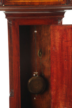 Dwarf Clock; American, Federal Style, Bailey (John), manner of, Mahogany, Fretwork Crest, 52 inch.