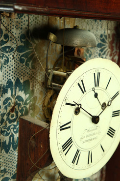 Shelf Clock; Munger (Asa), Mahogany, Flat Top, Carved Columns, Painted ...