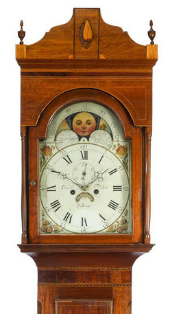 Tall Case Clock; Pennsylvania, Federal, Oyster (Daniel), Cherry, Shaped Crest, Moon Phase Dial ...
