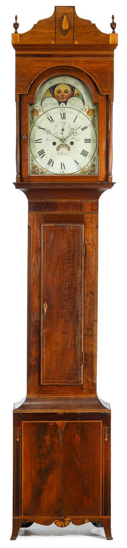 Tall Case Clock; Pennsylvania, Federal, Oyster (Daniel), Cherry, Shaped Crest, Moon Phase Dial ...