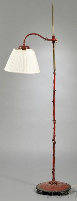 Floor Lamp; American, Caldwell, Asian Manner, Tree Trunk, Bronze & Red ...