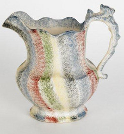 Spatterware; Rainbow, Pitcher, Paneled, 5 Color, 7 inch.