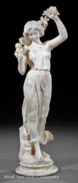 Marble Sculpture; Pittaluga, manner of, Nymph of Flowers, 31 inch.