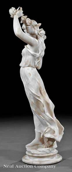Marble Sculpture; Pittaluga, manner of, Nymph of Flowers, 31 inch.