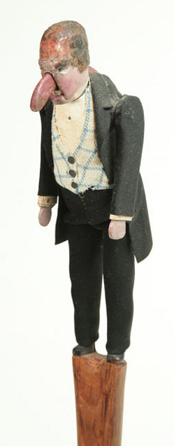 Puppet; Folk Art (2), Carved & Painted Pine, Fabric Dress, 24 inch.