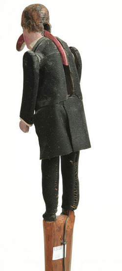 Puppet; Folk Art (2), Carved & Painted Pine, Fabric Dress, 24 inch.