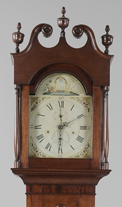 Tall Case Clock; Ohio, Federal, Watson (Luman), Cherry, Broken Arch, Masonic Dial, Wood Works ...