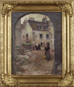 Bensing, Frank C; Oil on Board Painting, signed 1927, Breton Women at a ...