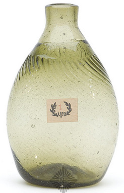 Flask; Pitkin Type, Blown Glass, 36 Ribs Swirled to Left, Yellow Olive ...