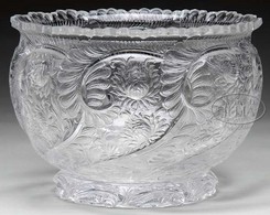 Webb Glass?; Fritsche (W), Bowl, Rock Crystal, Flowers & Leaves, 10 inch.