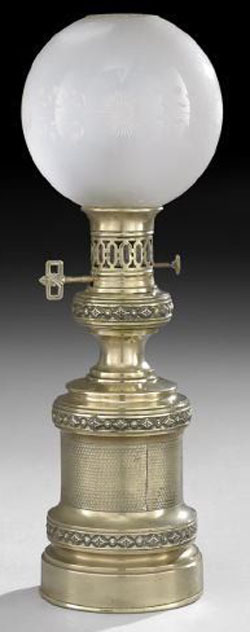 Moderator Lamp; French, Louis Philippe, Turned Brass Base, Frosted Ball ...