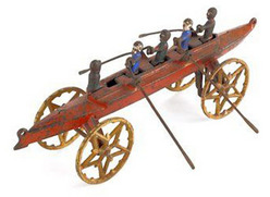 Toy Boat; US Hardware, Racing Skull, Cast Iron, 5 Figures, 10 inch.