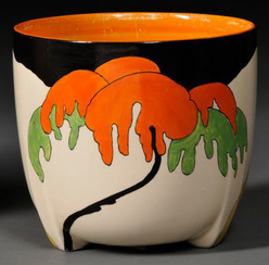 Clarice Cliff Pottery; Bizarre Ware, Planter, Woodland Pattern, 8 inch.