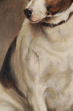 Hollyer, William Perry; Oil on Canvas Painting, signed, Seated Terrier.