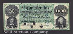 Currency; Confederate States of America, $1000 Note, 1861, Montgomery ...