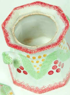 Spatterware; Christmas Balls, Sugar Bowl, Covered, Paneled, Red, Green ...