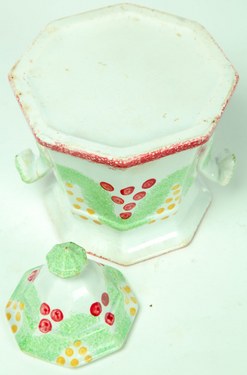 Spatterware; Christmas Balls, Sugar Bowl, Covered, Paneled, Red, Green ...