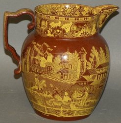 Pottery; Portobello, Pitcher, Chinoiserie Transfer, 7 inch.