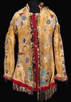 Clothing; Crow, Jacket, Beaded Hide, Floral Design, Fur & Wool Trim, 38 ...