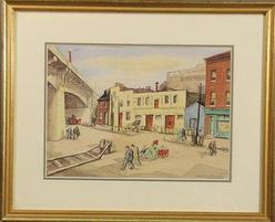 Sopher, Aaron; Watercolor Painting, signed, Hillen Street at the ...