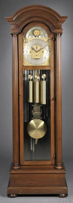 Tall Case Clock; German, Bauerle (Math), Mahogany, 13 Tubular Bell ...
