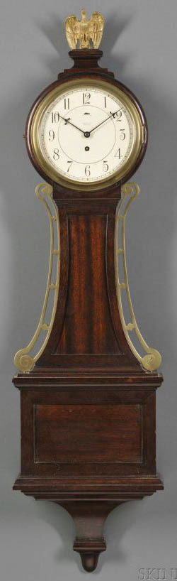 Banjo Clock; Chelsea for Tiffany, Mahogany, Eagle Finial, Bracket Base ...