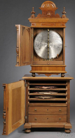 Music Box; Symphonia, Upright, Disc (19 inch), Walnut Case & Cabinet ...