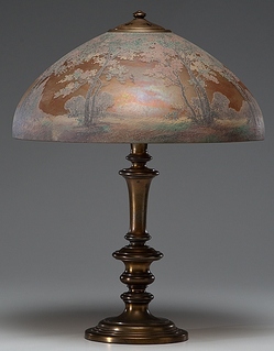 Table Lamp; American, Handel, Reverse Painted, Dome Shade, Swallows ...
