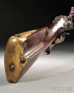 Jaeger Rifle; American, Flintlock, Walnut, Carved Patch Box, 42 inch.