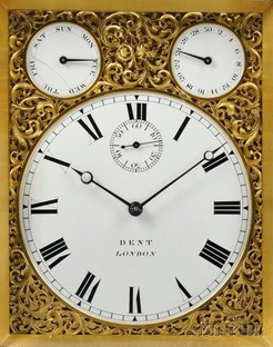 Bracket Clock; Dent, Ebonized, Porcelain Dial, 2 Subsidiary Dials ...