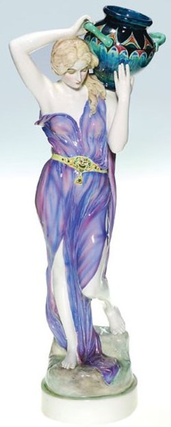 Art Pottery; Goldscheider, Figure, Maiden with Urn, 24 inch.