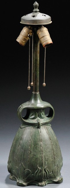 Lamp Base; American, Pittsburgh Lamp Base & Glass Co, Owl, Patinated ...