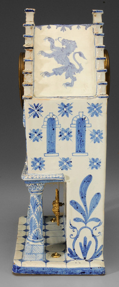 Shelf Clock; Dutch, Faience, Building Form, Fot Bte Works, 18 inch.