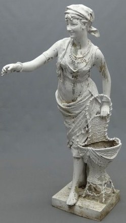Garden Figure-Statue; Zinc, Gypsy Woman, White Paint?, 60 inch.