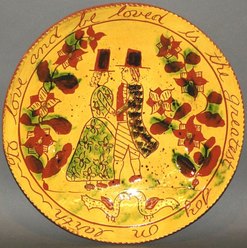 Redware; Breininger Pottery, Charger, Colonial Wedding Couple & Script ...