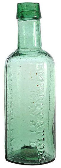 Medicine Bottle; MB Roberts Vegetable Embrocation, Green, 6 inch.