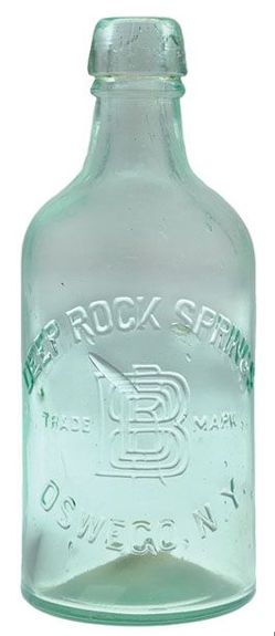 Mineral Water Bottle; Deep Rock Spring, Trademark, Oswego NY, Aqua, Pint.