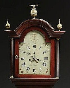 Tall Case Clock; New Hampshire, Federal, Parsons (Silas), Arched Bonnet, Painted Dial, 8 Day ...