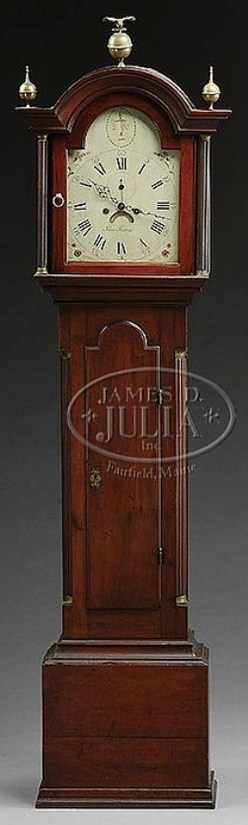 Tall Case Clock; New Hampshire, Federal, Parsons (Silas), Arched Bonnet, Painted Dial, 8 Day ...