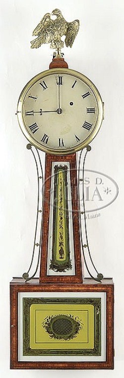 Banjo Clock; Federal, Willard (Aaron), Mahogany, Eagle Finial, Floral ... Banjo Clock; Federal, Willard (Aaron), Mahogany, Eagle Finial, Floral ...