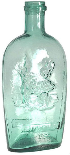 Flask; Pictorial, GXIII-012, Soldier & Dancer, Chapman, Ice Blue, Pint.