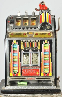 Slot Machine; Pace, Comet, Twin Jackpot, 3 Reel, 5 Cent, Mint Vendor.