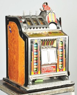 Slot Machine; Pace, Comet, Twin Jackpot, 3 Reel, 5 Cent, Mint Vendor.