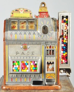 Slot Machine; Pace, Bantam Gumball Vendor, 3 Reel, 1 Cent, Side Vendor.