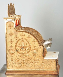 Cash Register; National, Model 317, Brass, Marquee, Side Receipt.