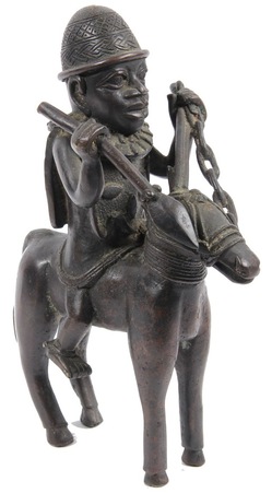 Bronze Sculpture; African, Benin, Helmeted Warrior King, Horse Mounted ...