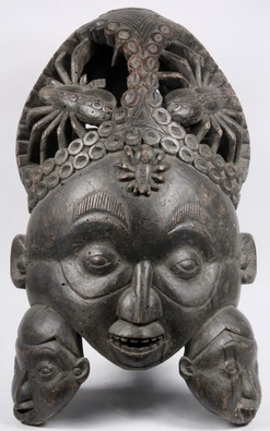 Carving; African, Cameroon, Bamum People, Wood Helmet or Shoulder Mask ...