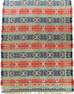 Coverlet; Jacquard, Ohio, 1853, Heeter (John), Red & Blue, 4 Roses ...