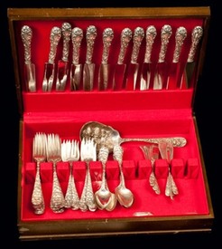 Flatware; Sterling Silver, Baltimore Rose Pattern, 57 Pieces.