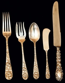 Flatware; Sterling Silver, Baltimore Rose Pattern, 57 Pieces.